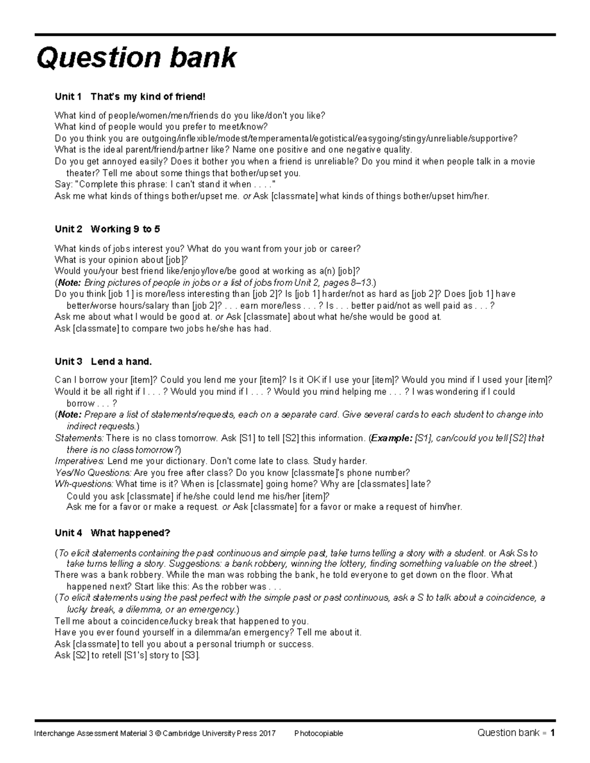 Interchange Assessment Material 3: Green Book Question Bank - Studocu