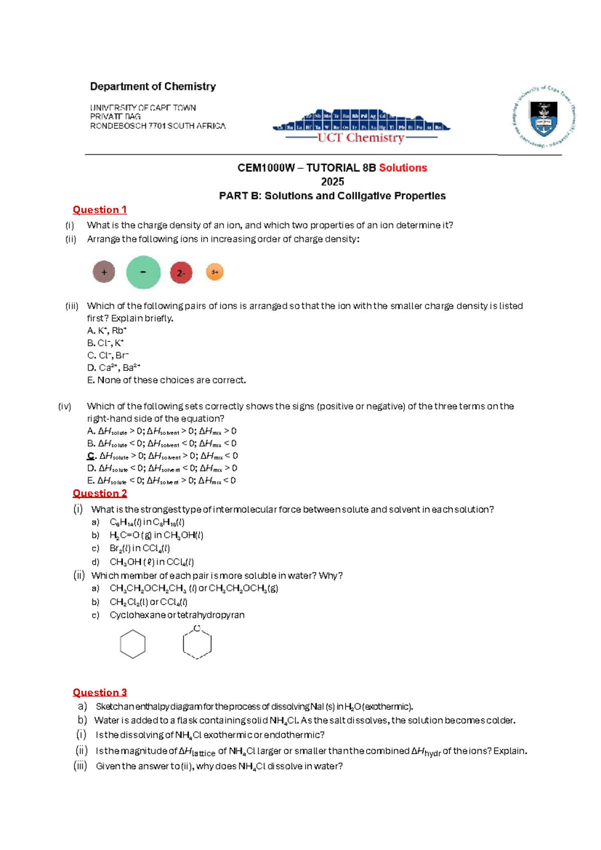 Tutorial 8B: Charge Density & Intermolecular Forces Solutions 2025 ...