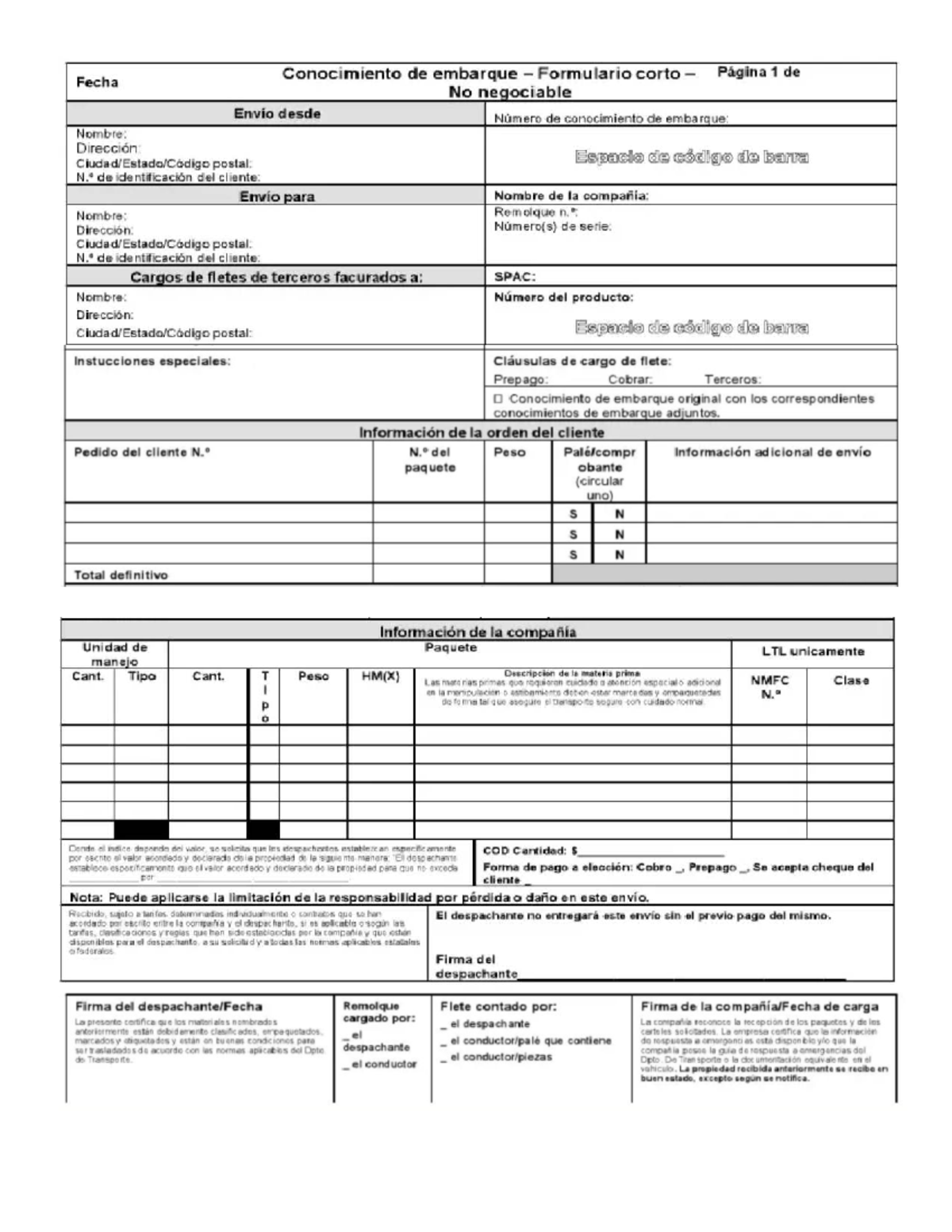 Conocimiento de Embarque - Formulario Corto y Detalles de Envío - Studocu