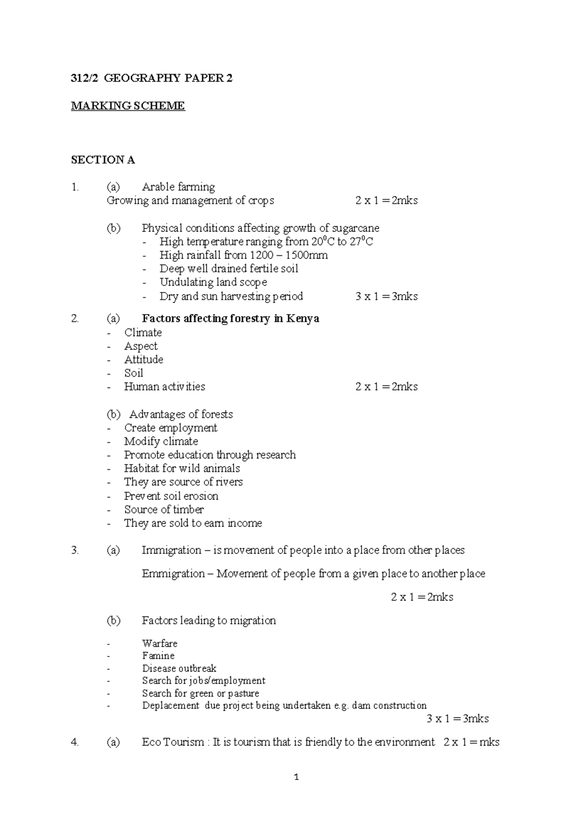 GEOG PP2 MS - Geography Paper 2 Marking Scheme Overview - Studocu