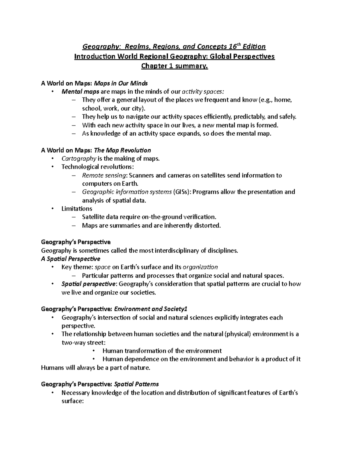 GEO 101: Summary of Chapter 1 - Geography's Realms and Perspectives ...