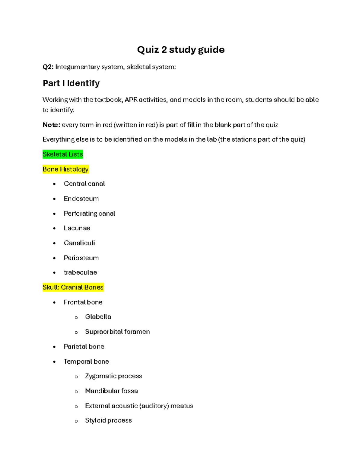 Quiz 2 Study Guide: Integumentary & Skeletal Systems Overview - Studocu