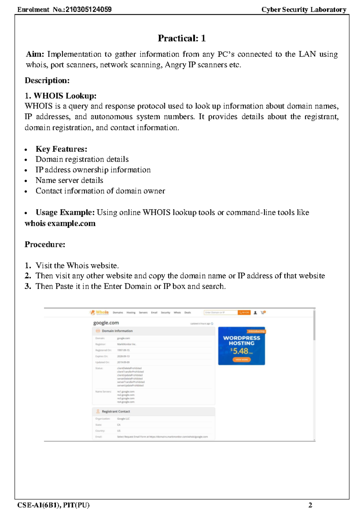 Cyber Security Practical Lab: Tools & Techniques for LAN Scanning - Studocu