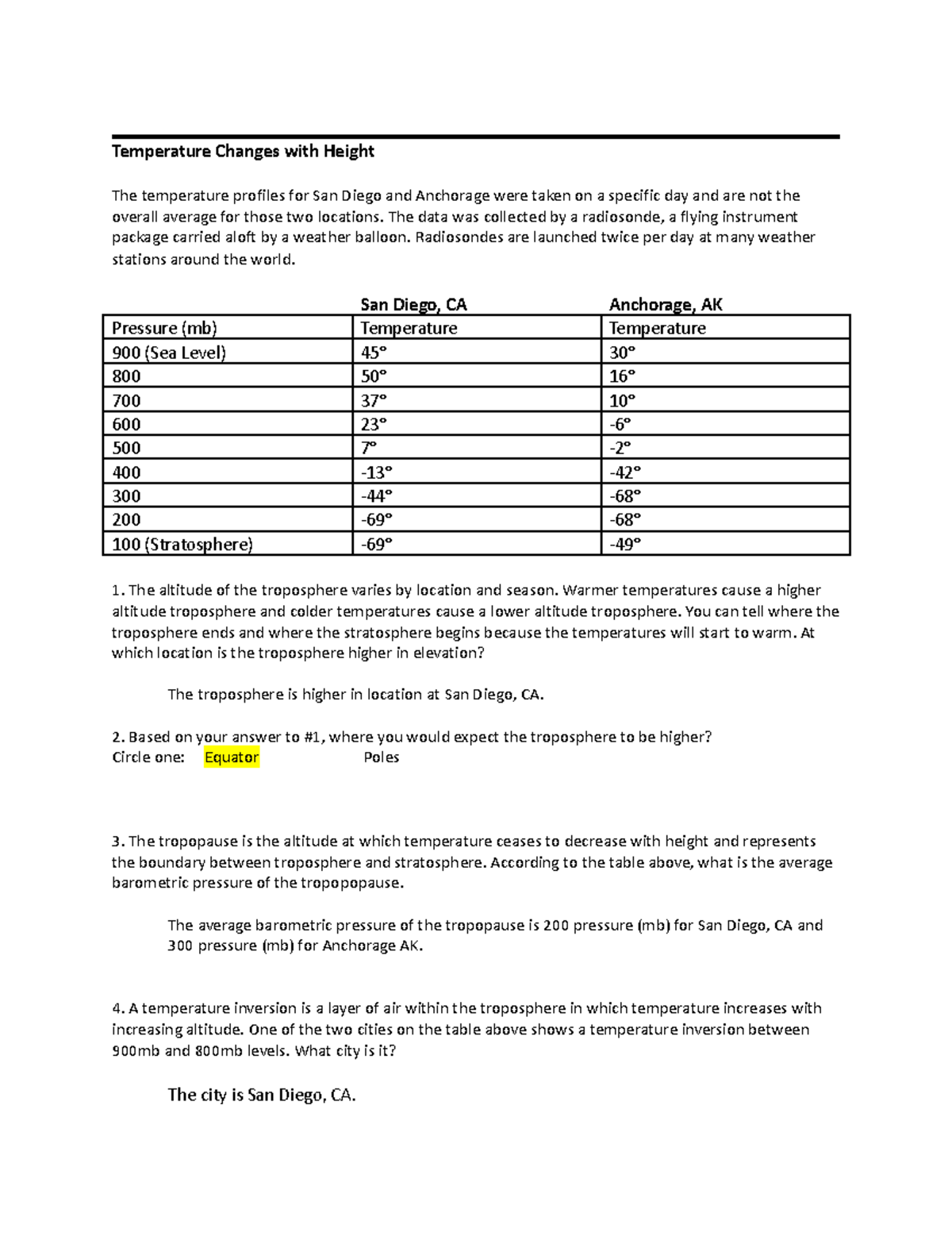 Atmosphere Lab: Temperature Variation with Altitude - Case Study - Studocu