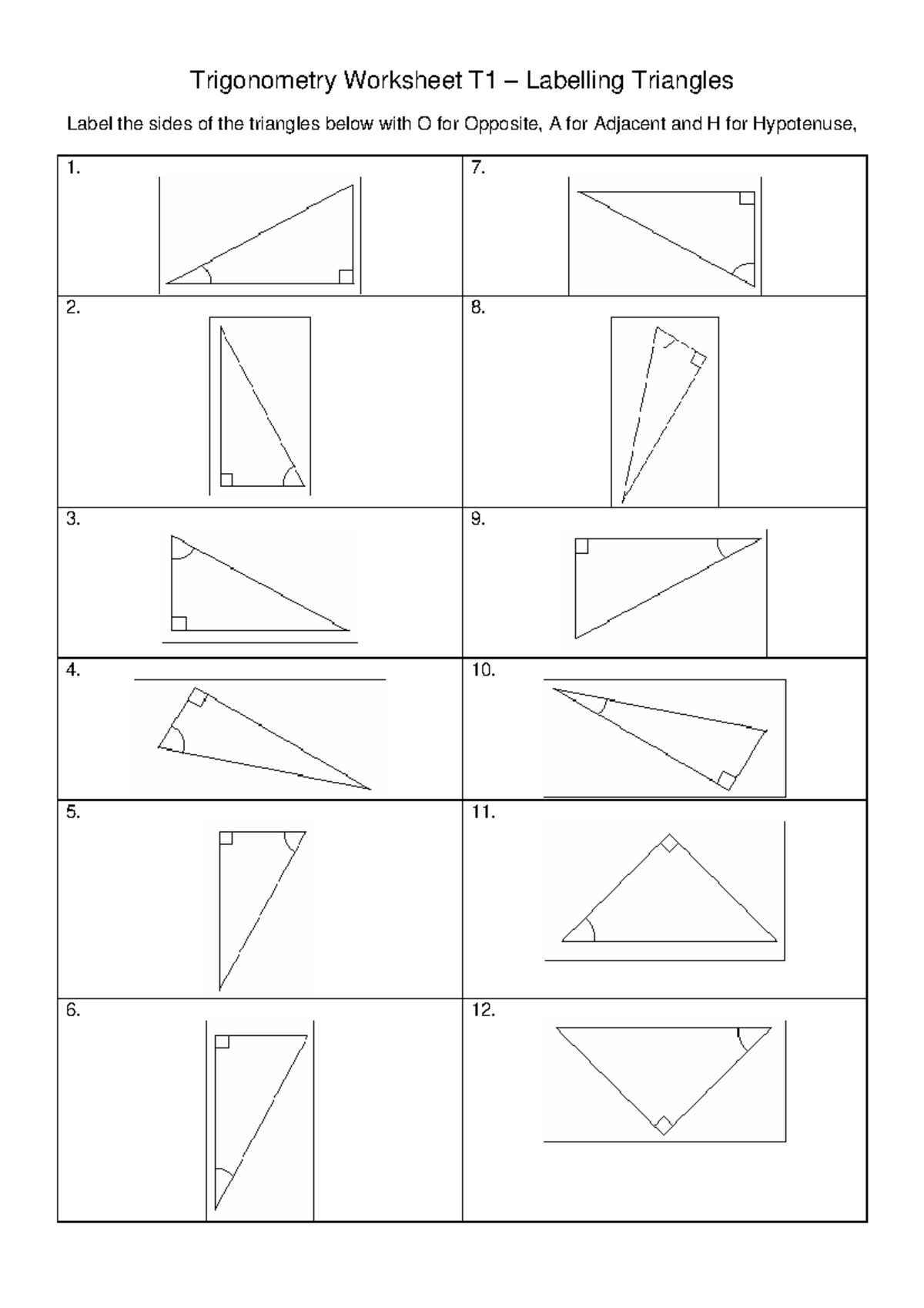 Trigonometry Worksheets T1-T4: Labelling & Angle Calculations - Studocu