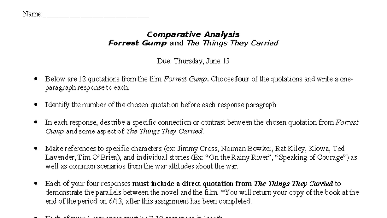 Forrest Gump and The Things They Carried: A Comparative Analysis ...
