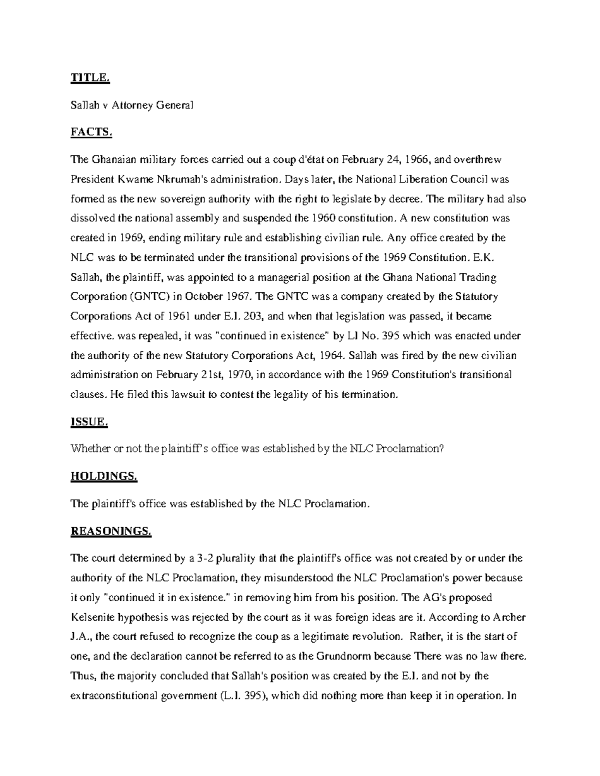 Sallah v Attorney General: Case Brief Analysis and Legal Reasoning ...