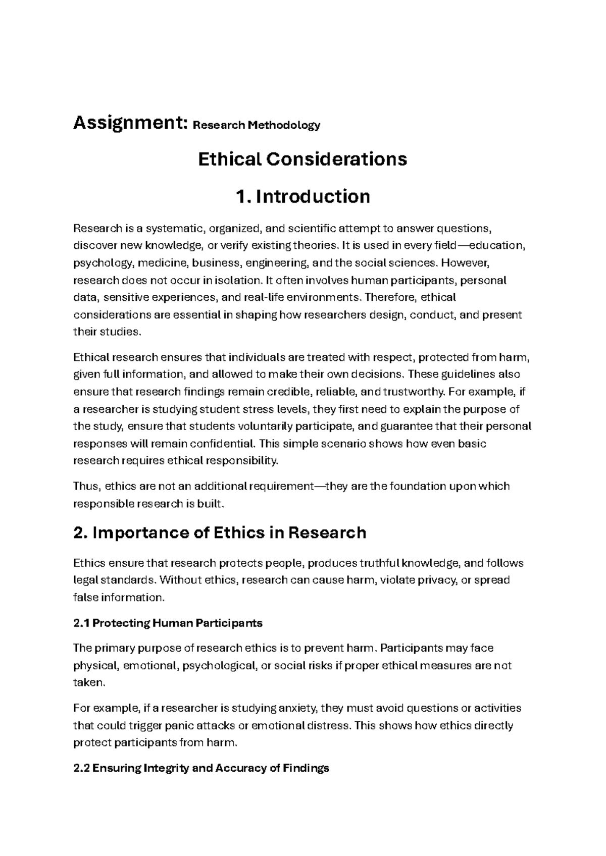 Assignment: Ethical Considerations in Research Methodology - Studocu