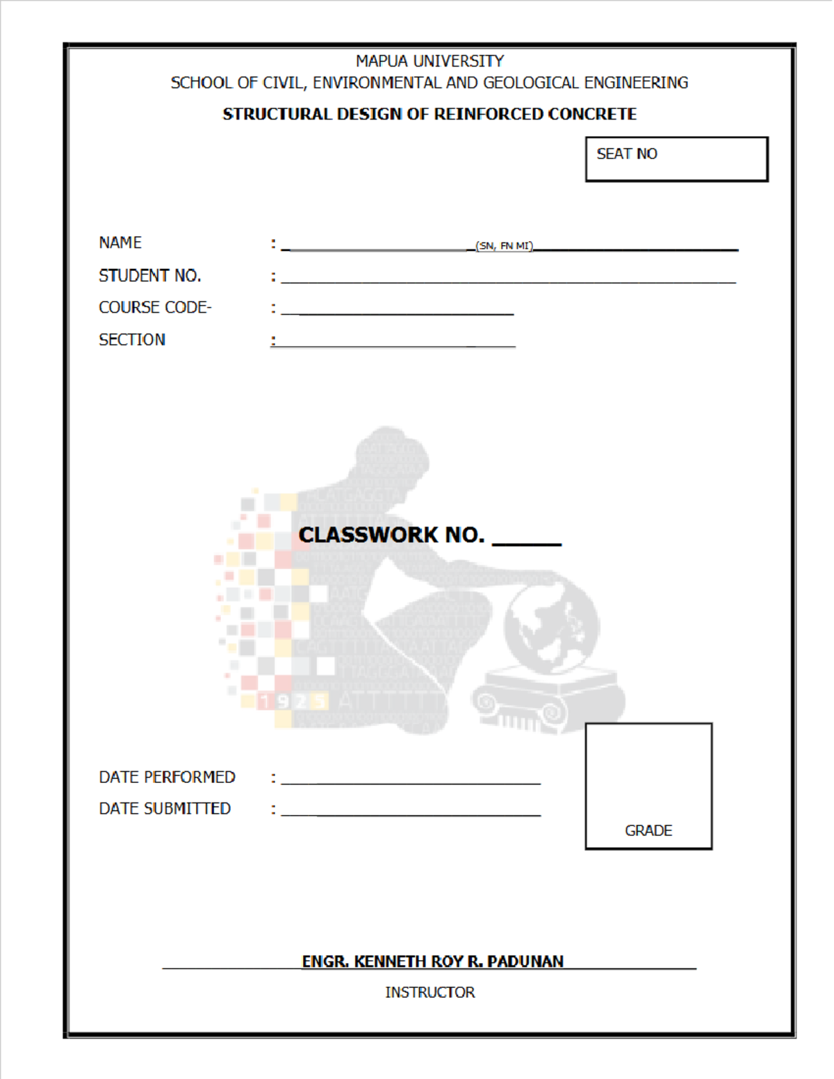 Cw3 - Classwork Activity on Reinforced Concrete Design - Studocu