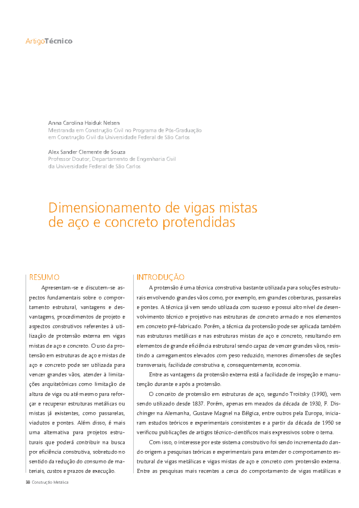 Dimensionamento de Vigas Mistas de Aço e Concreto Protendidas - 392 RCM ...