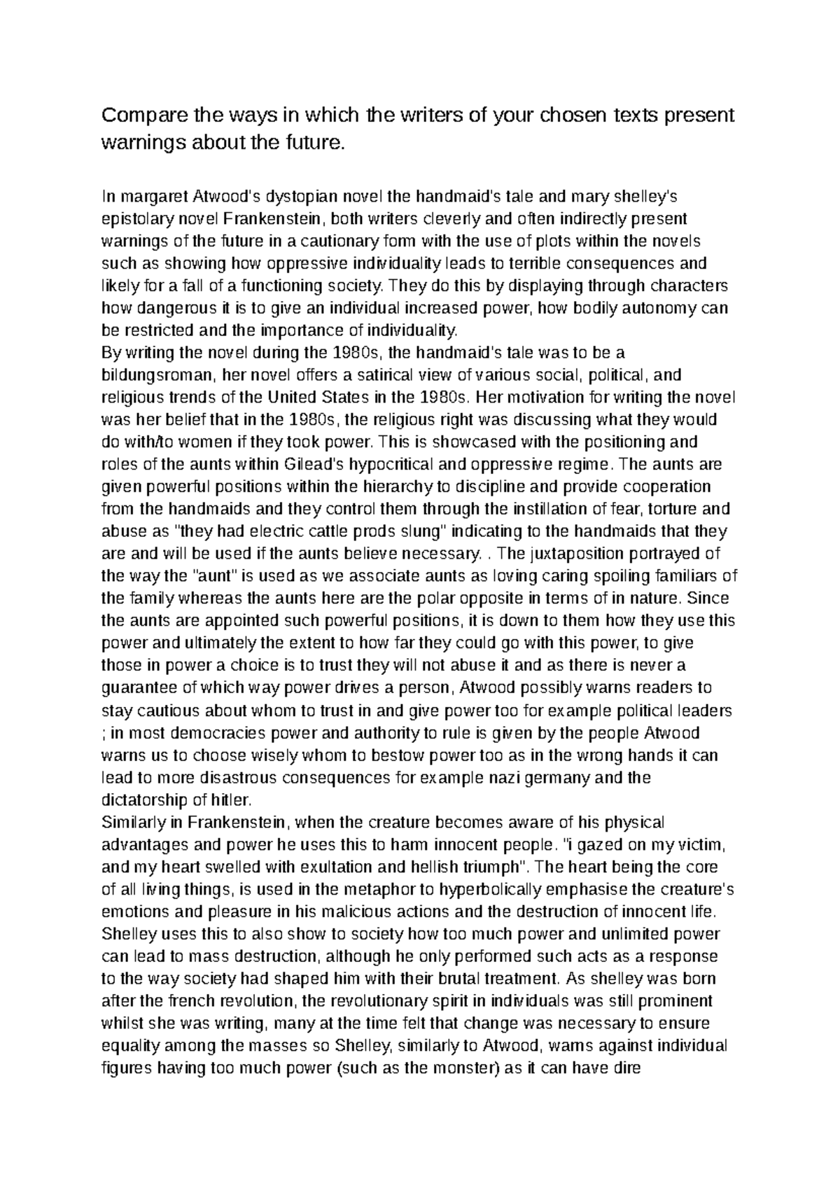 Comparative Analysis of Dystopian Warnings in Atwood's and Shelley's ...