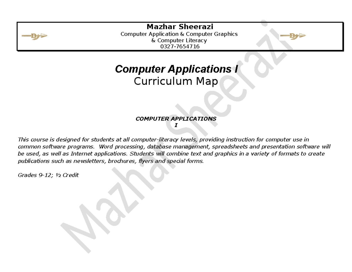 Computer Applications I ( Curriculum MAP) - COMPUTER APPLICATIONS I ...