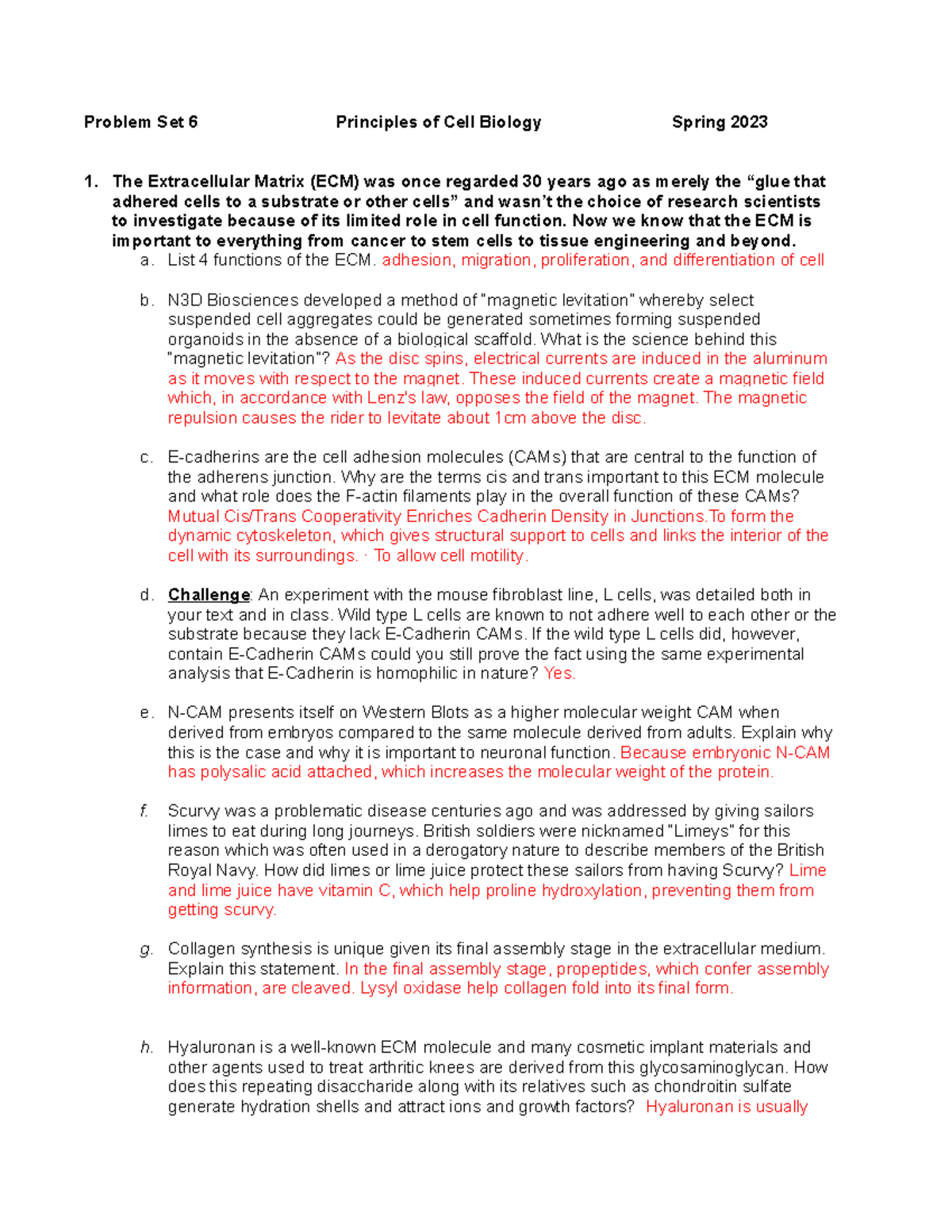 Principles of Cell Biology Problem Set 6 Spring 2023 Insights and ...