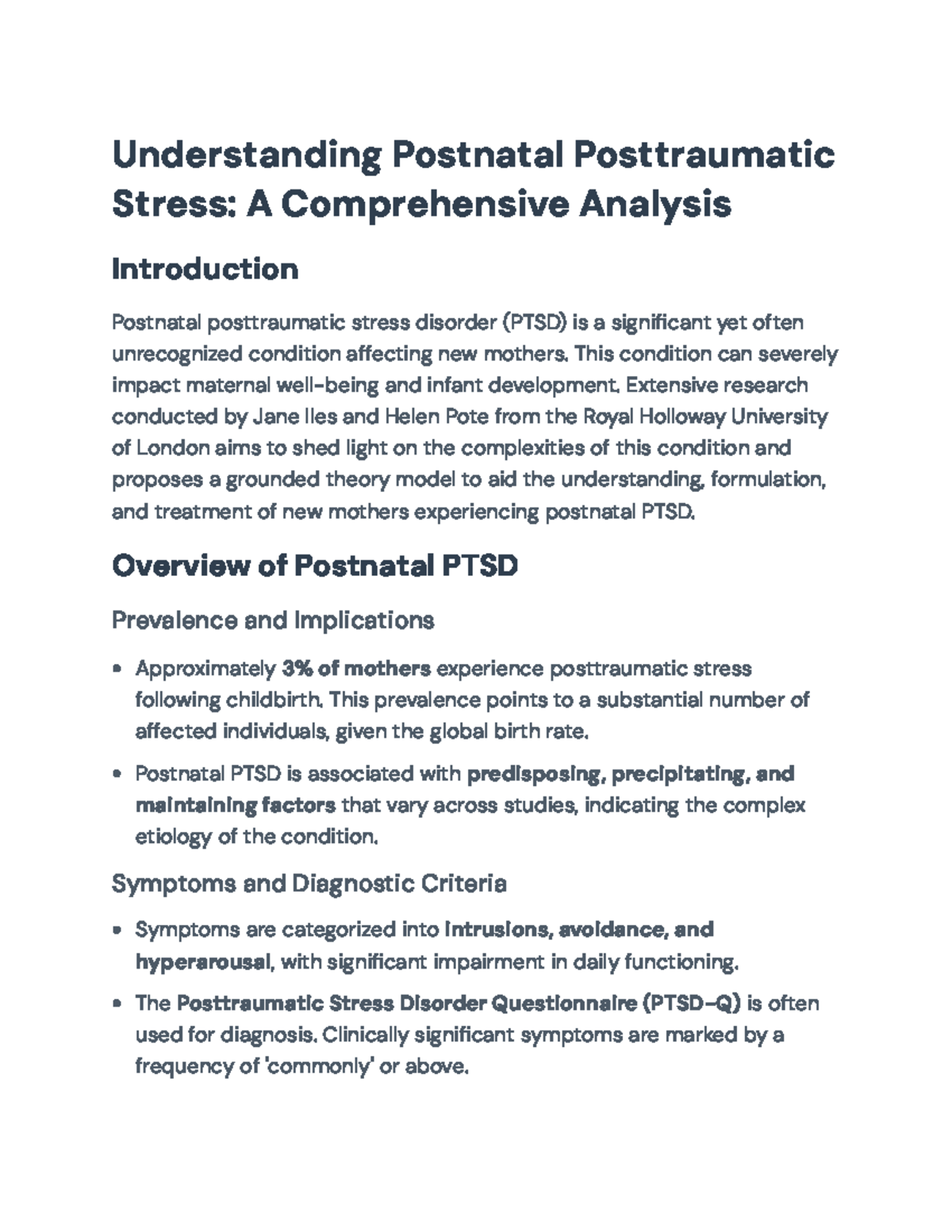 Understanding Postnatal PTSD: A Grounded Theory Model Analysis ...