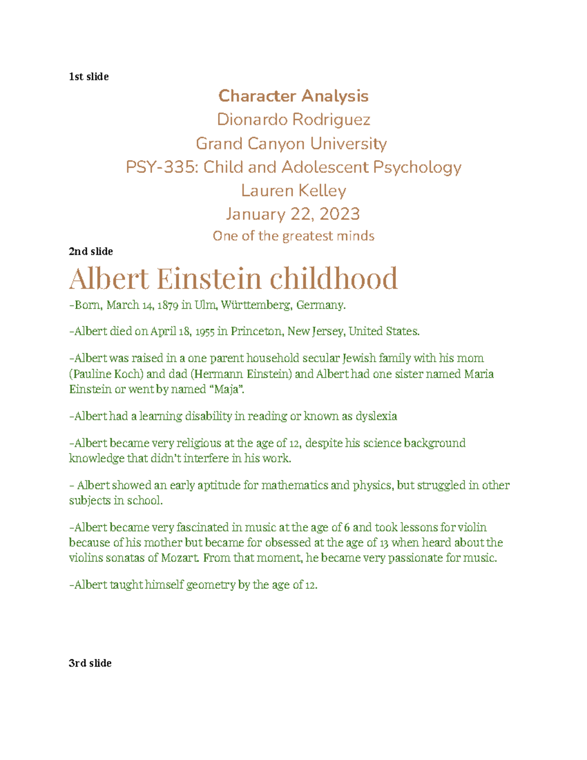 Character Analysis of Albert Einstein - PSY-335 Presentation - Studocu