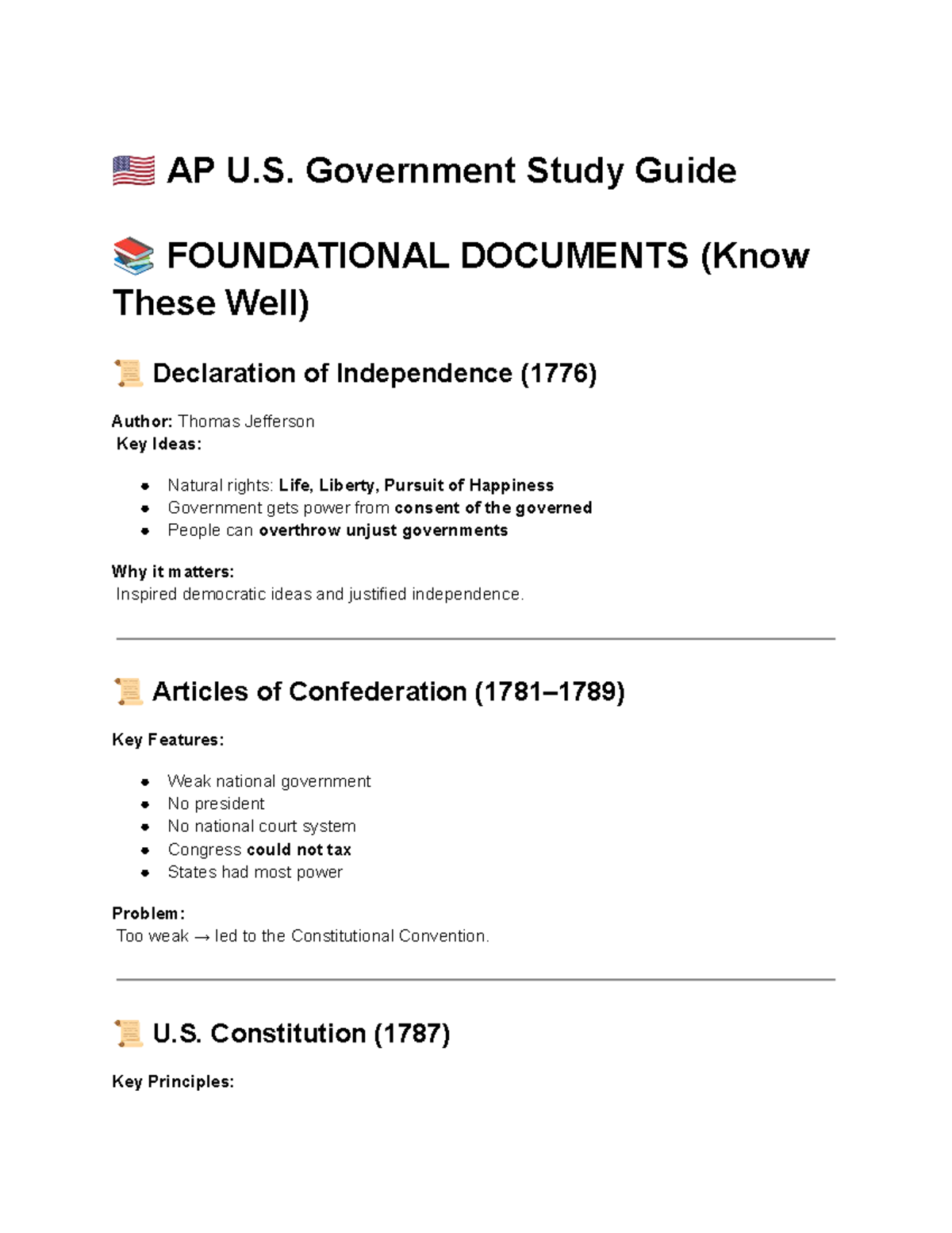 AP U.S. Government Study Guide: Foundational Documents & Key Amendments ...