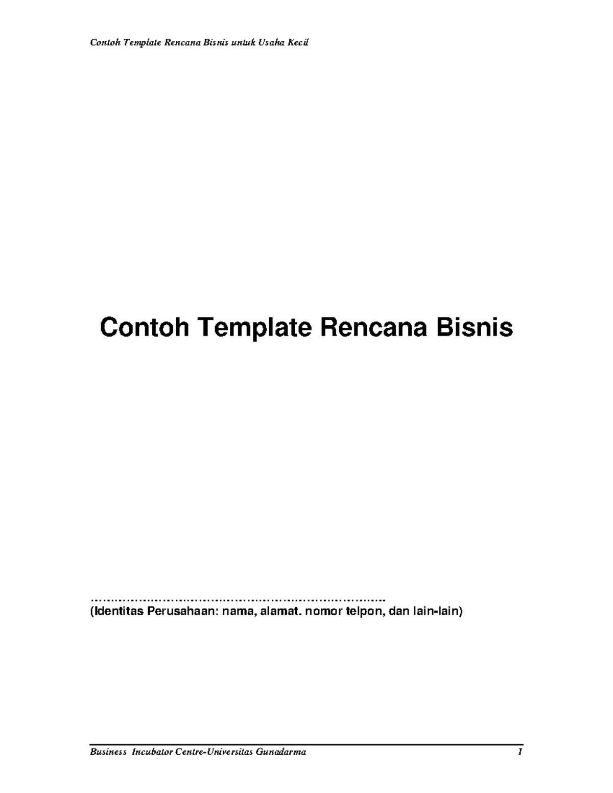Rencana Bisnis: Contoh Template untuk Penyusunan (Bisnis 101) - Studocu