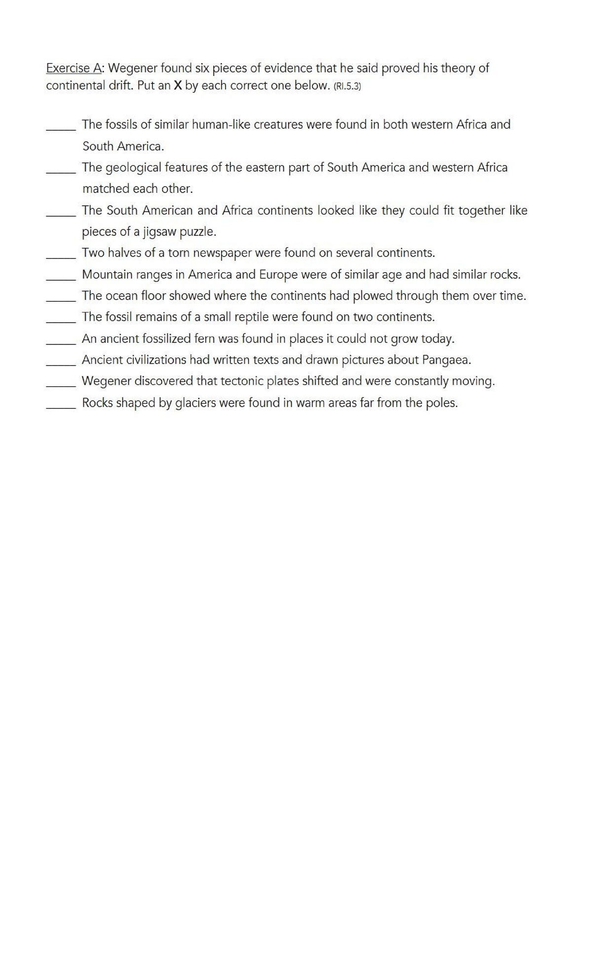 Continental Drift Test: Evidence Supporting Wegener's Theory (RI.5.3 ...