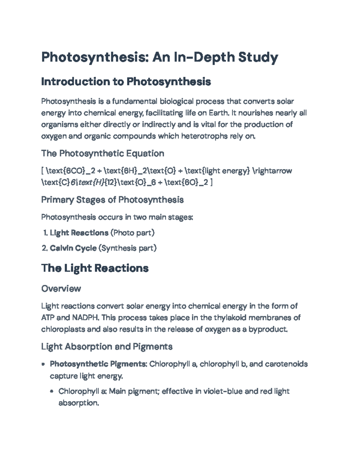 Photosynthesis: A Detailed Analysis of Processes and Mechanisms ...