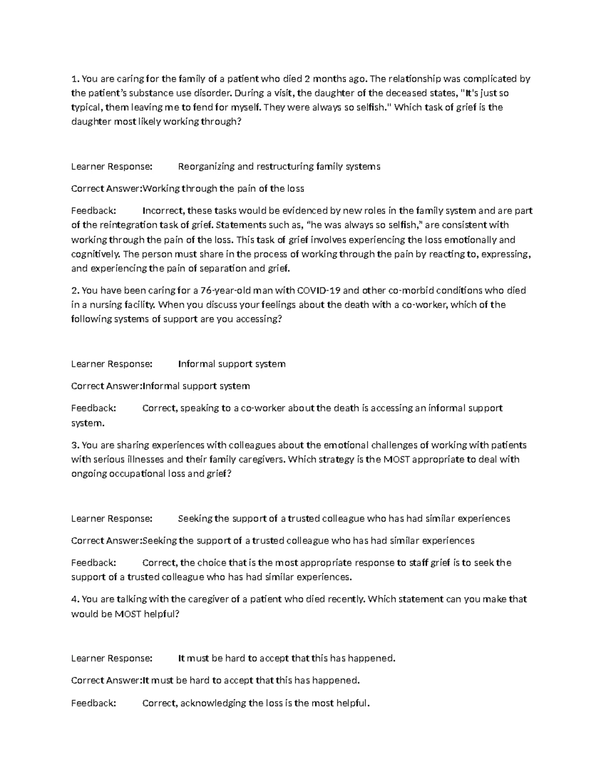 Elnec Core Module 7: Answers on Loss, Grief, and Bereavement Tasks ...