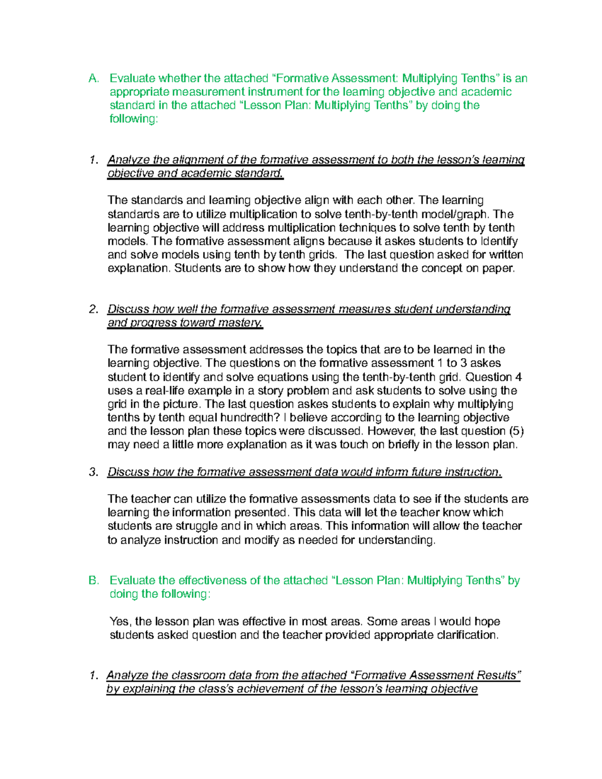 D091 task 3 - passed - A. Evaluate whether the attached “Formative Assessment: Multiplying ...