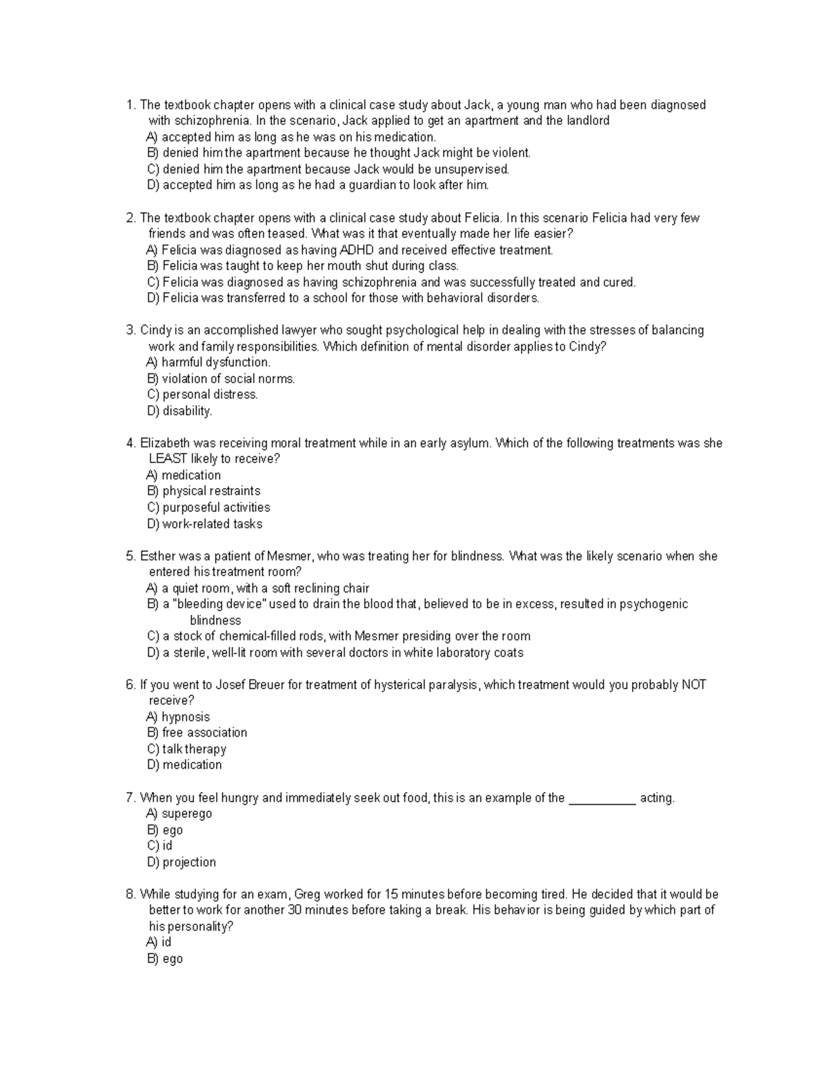 Unit 1 Test: Key Concepts in Abnormal Psychology (PSY 101) - Studocu