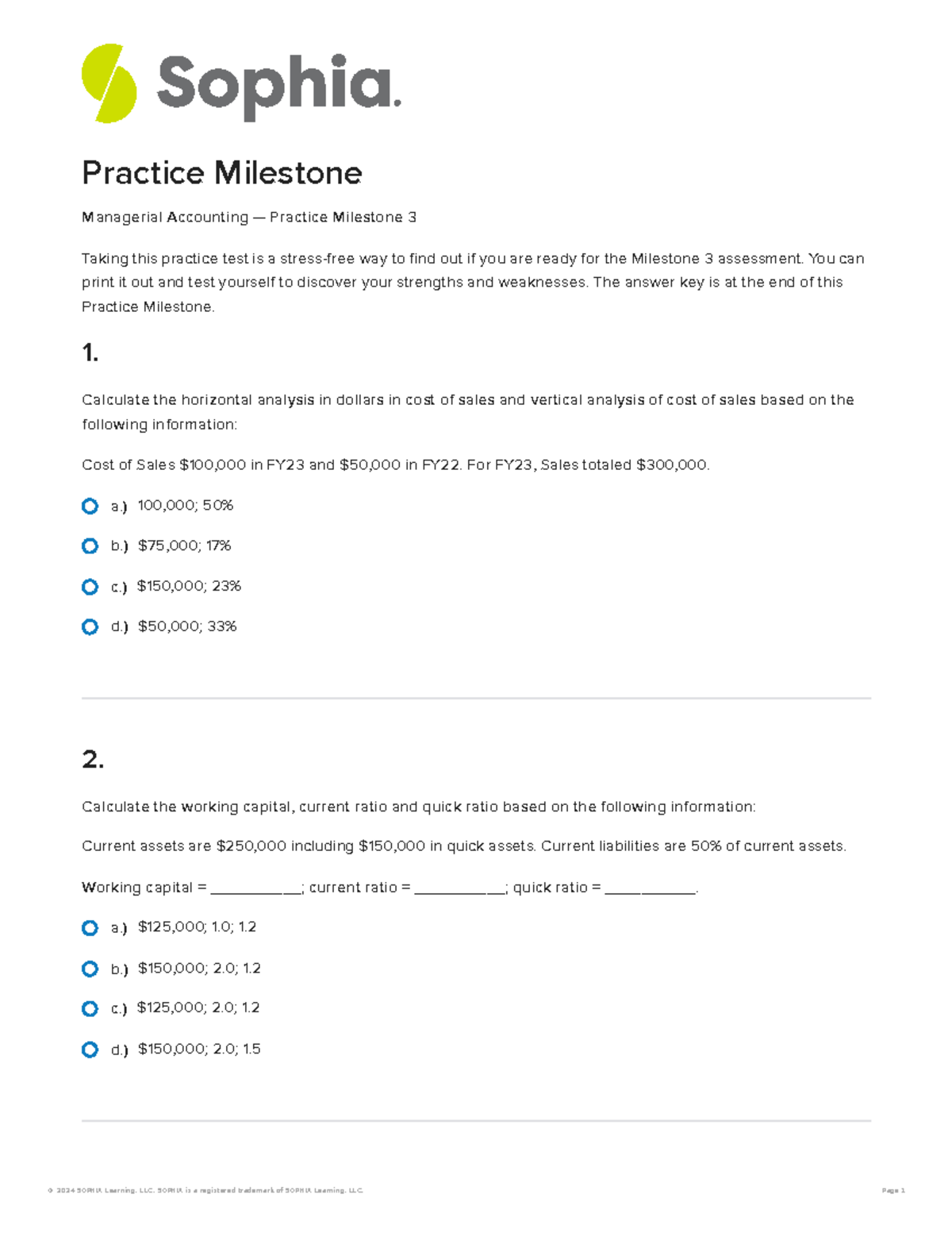 Busi1011 Milestone 3 Practice - Managerial Accounting Exercises - Studocu