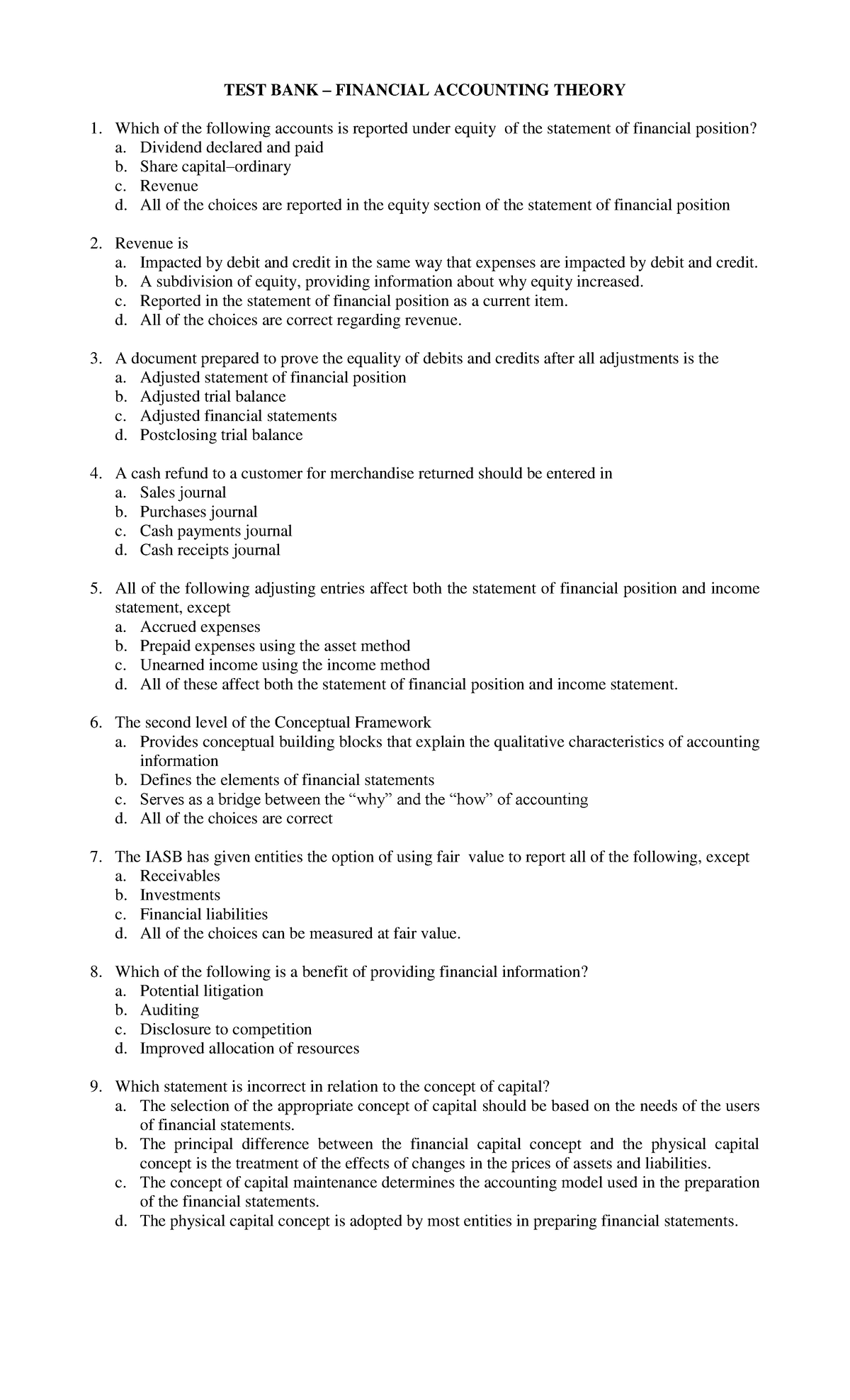 Financial Accounting Theory Test Bank - BADC301 Final Exam - Studocu