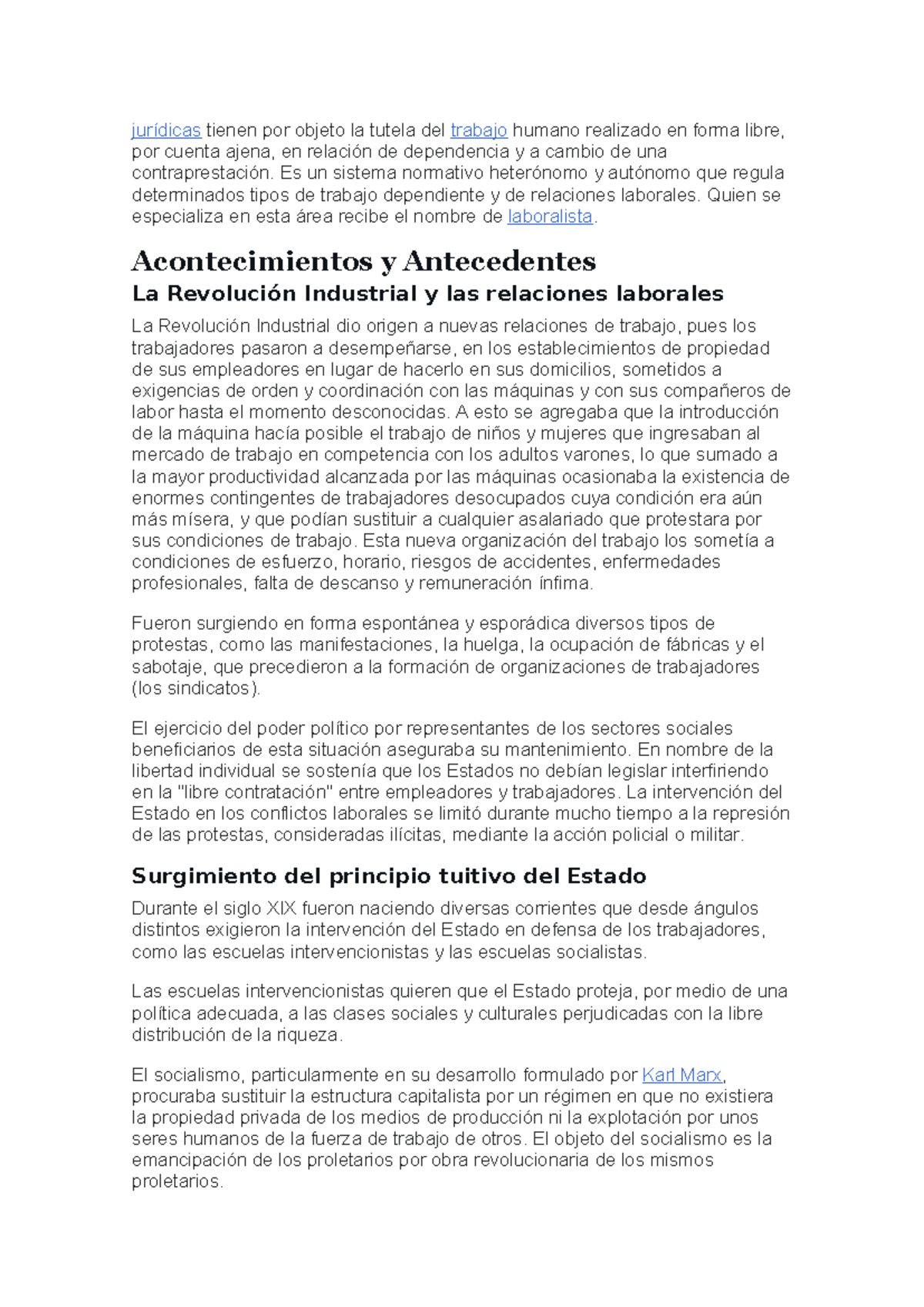 Derecho Laboral: Evolución y Principios Fundamentales - Studocu