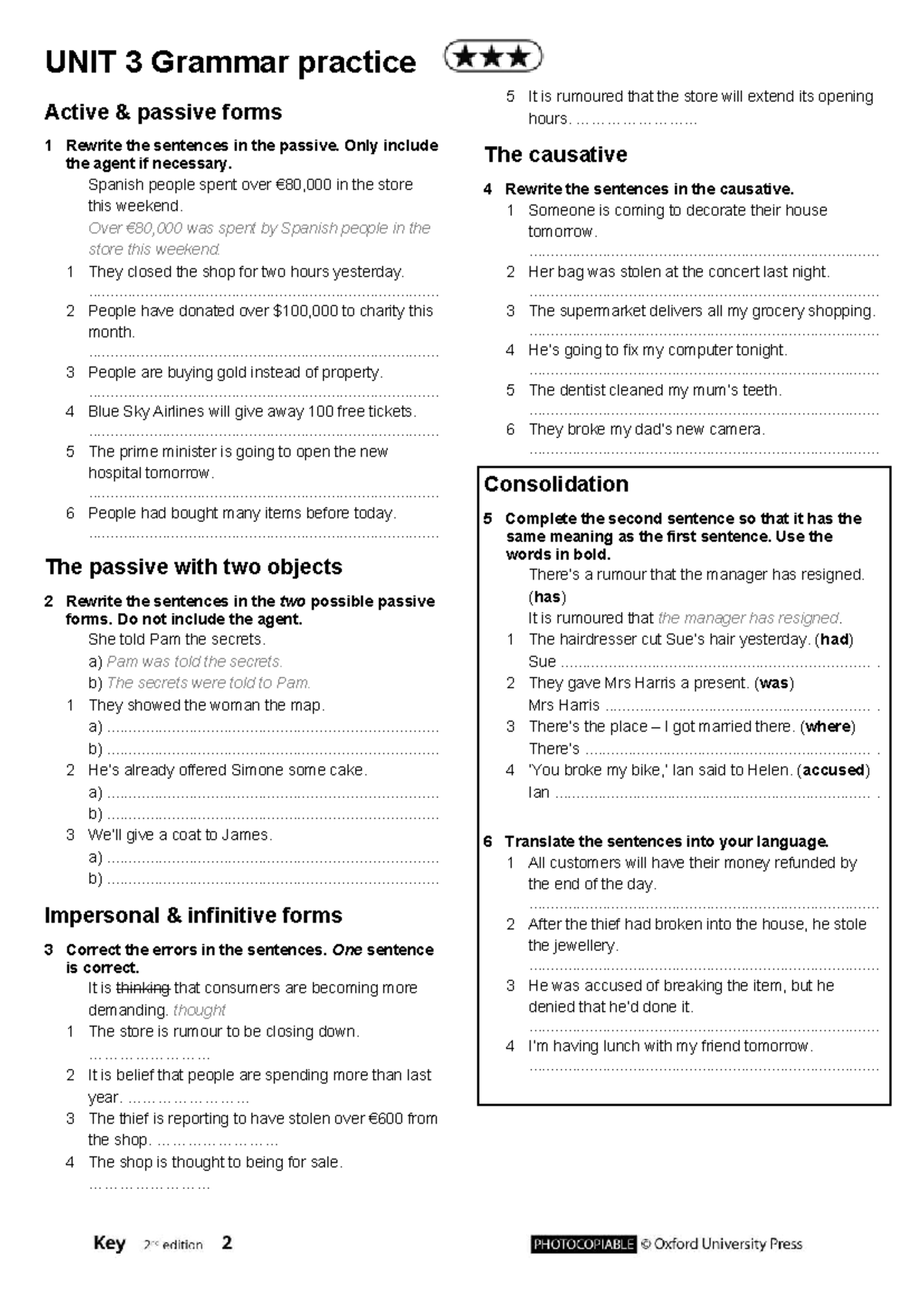 Key2e L2 Worksheets: Grammar Unit 3 - Active & Passive Forms - Studocu