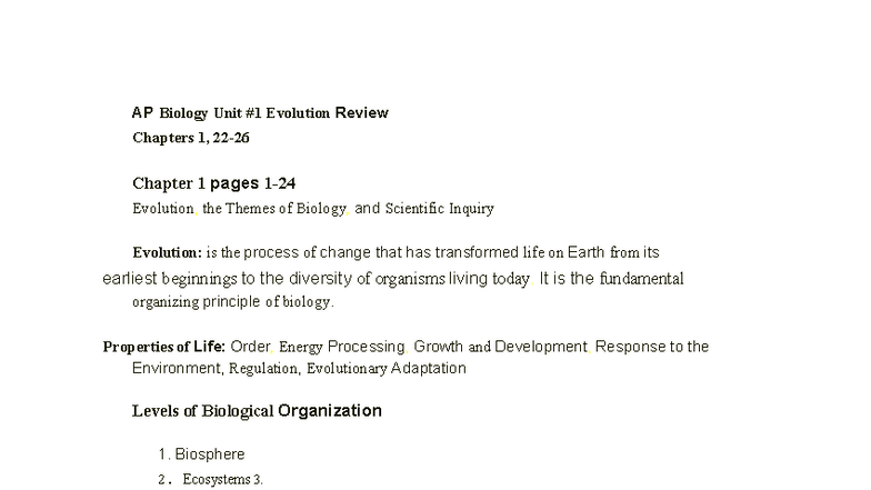 AP Biology Unit 1 Evolution Review Packet - Studocu