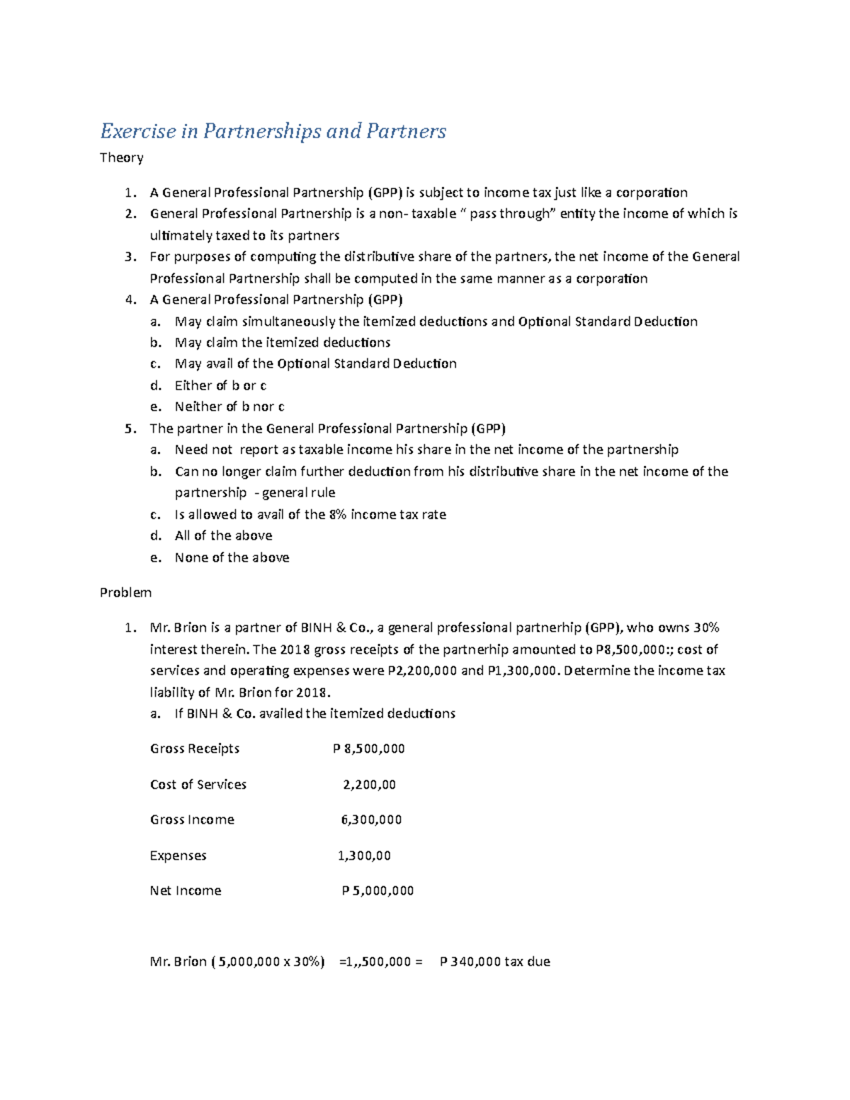 4 Exercises Partnerships and Partners - Exercise in Partnerships and ...