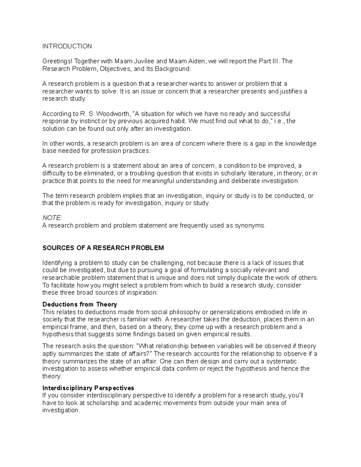 Report Guide - INTRODUCTION Greetings! Together with Maam Juvilee and ...