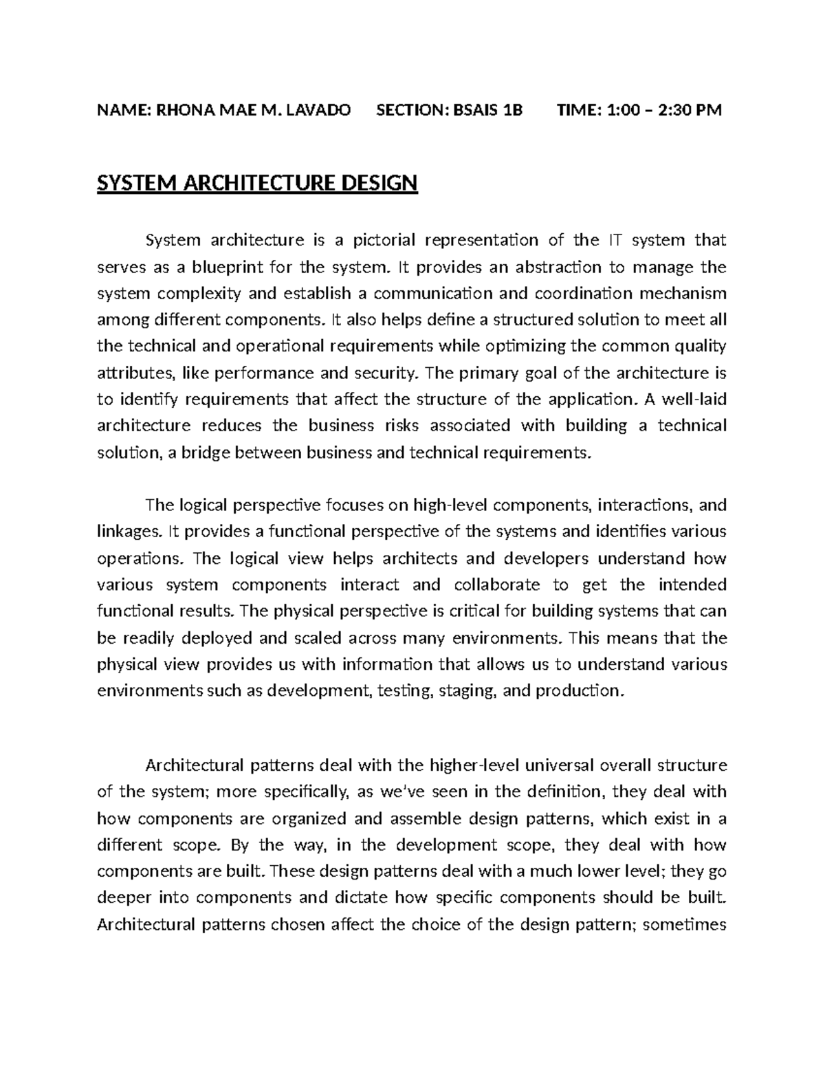 APC 1 System Architecture Design - Final Exam Notes - Studocu