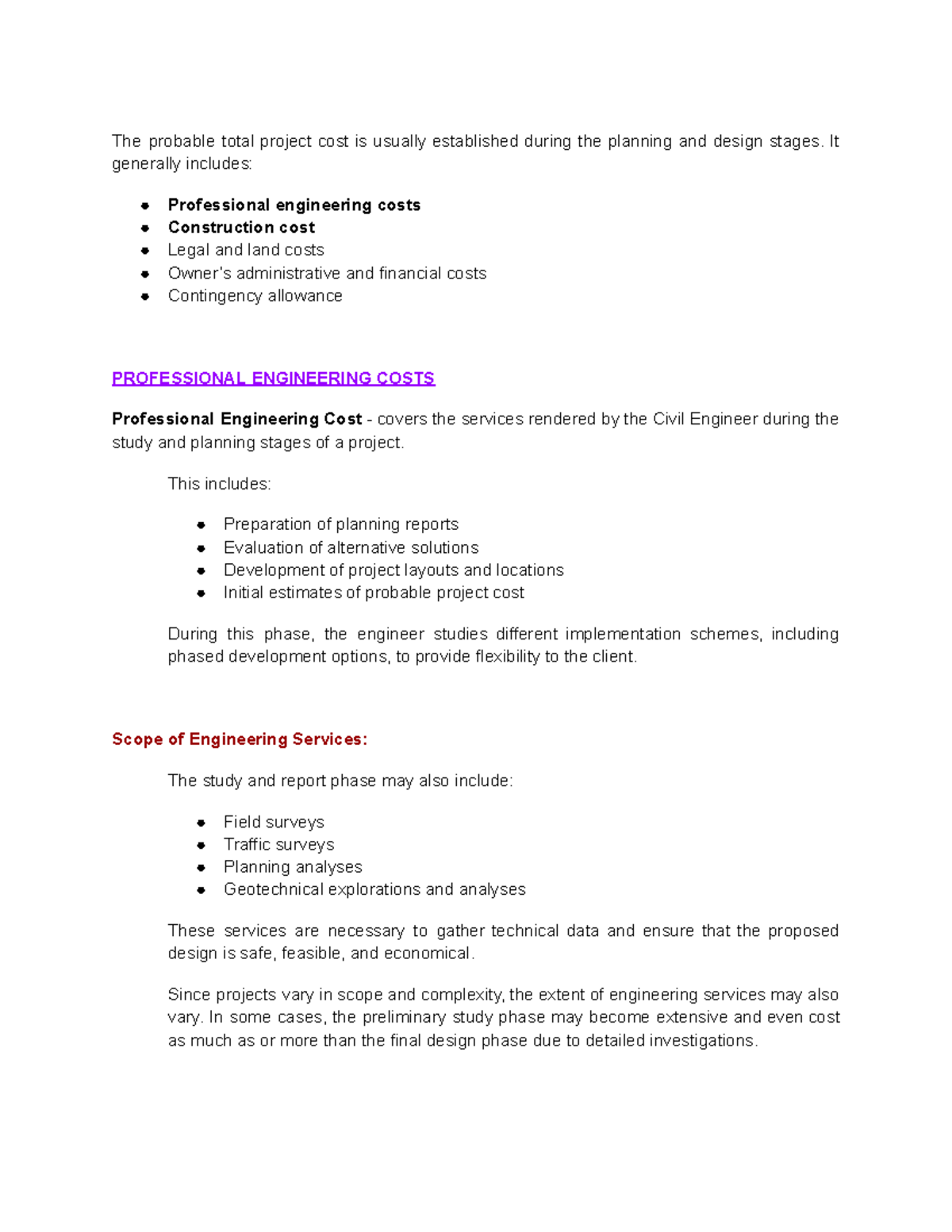 Total Project Cost Analysis: Engineering & Construction Insights - Studocu