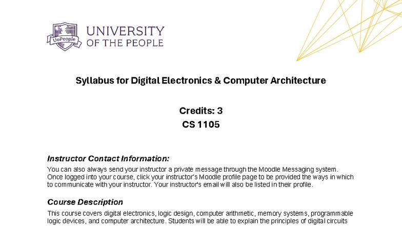 CS 1105 Syllabus: Digital Electronics & Computer Architecture - Studocu