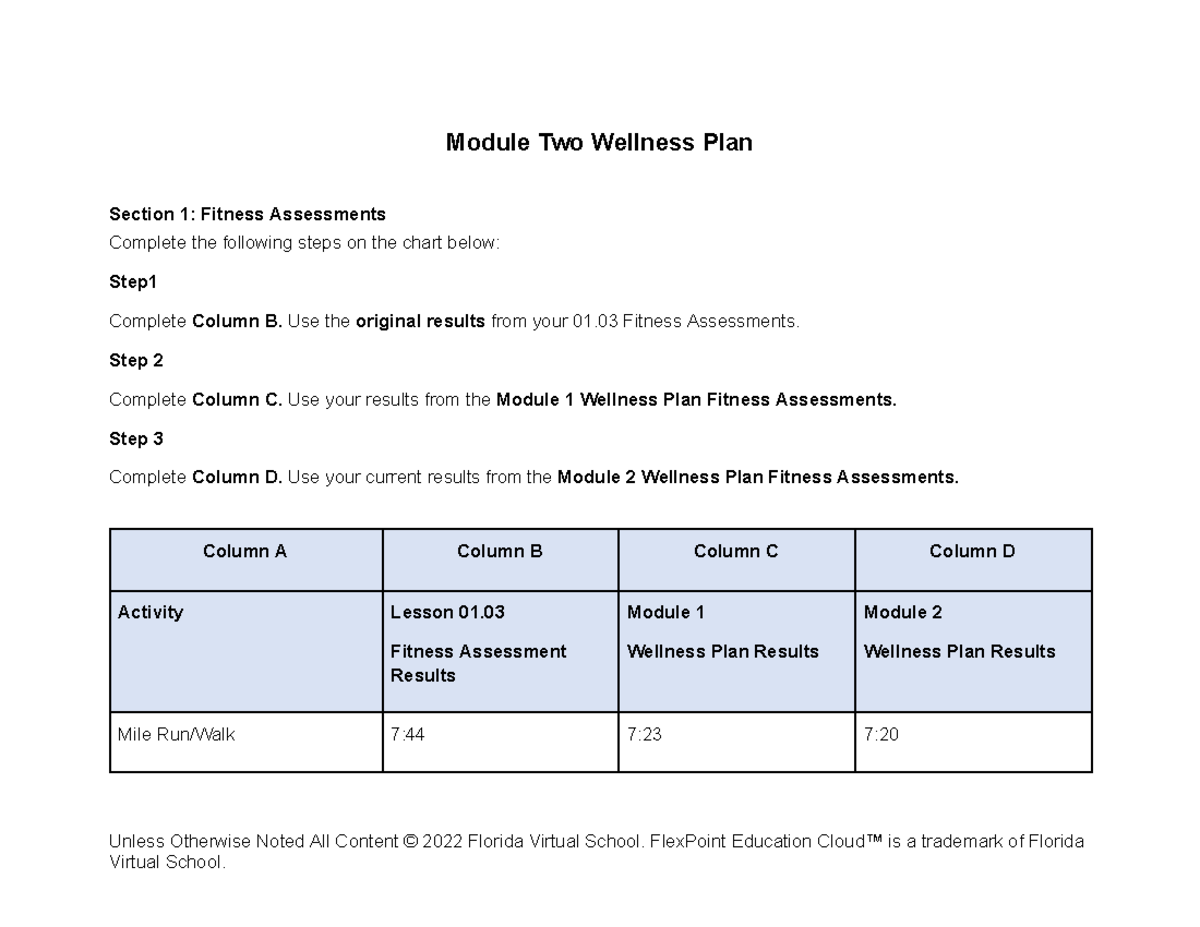 Module two wellness plan (2) (2) - Module Two Wellness Plan Section 1 ...