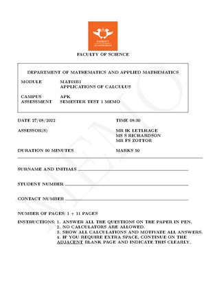 Computer Science 1B 2021 Exam - CSC01B1-2021-EXAM - FACULTY OF SCIENCE ACADEMY OF COMPUTER ...