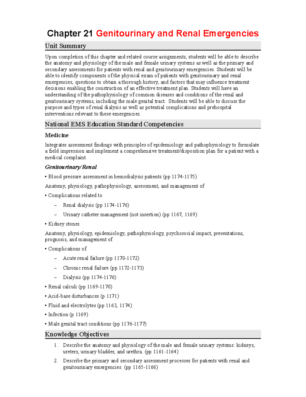 Ch21 Genitourinary and Renal Emergencies - Students will be able to ...