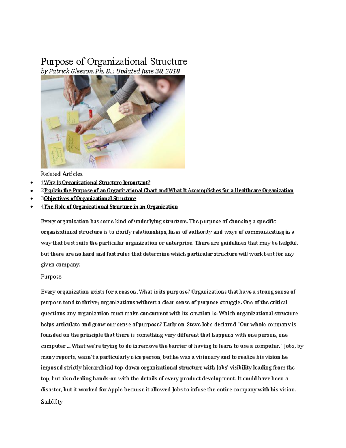 Assessing the Purpose and Structure of Organizations: Insights and ...