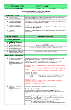 Esp Demo - This is a sample Lesson Plan for Teaching ESP 5 - GRADES 1 ...