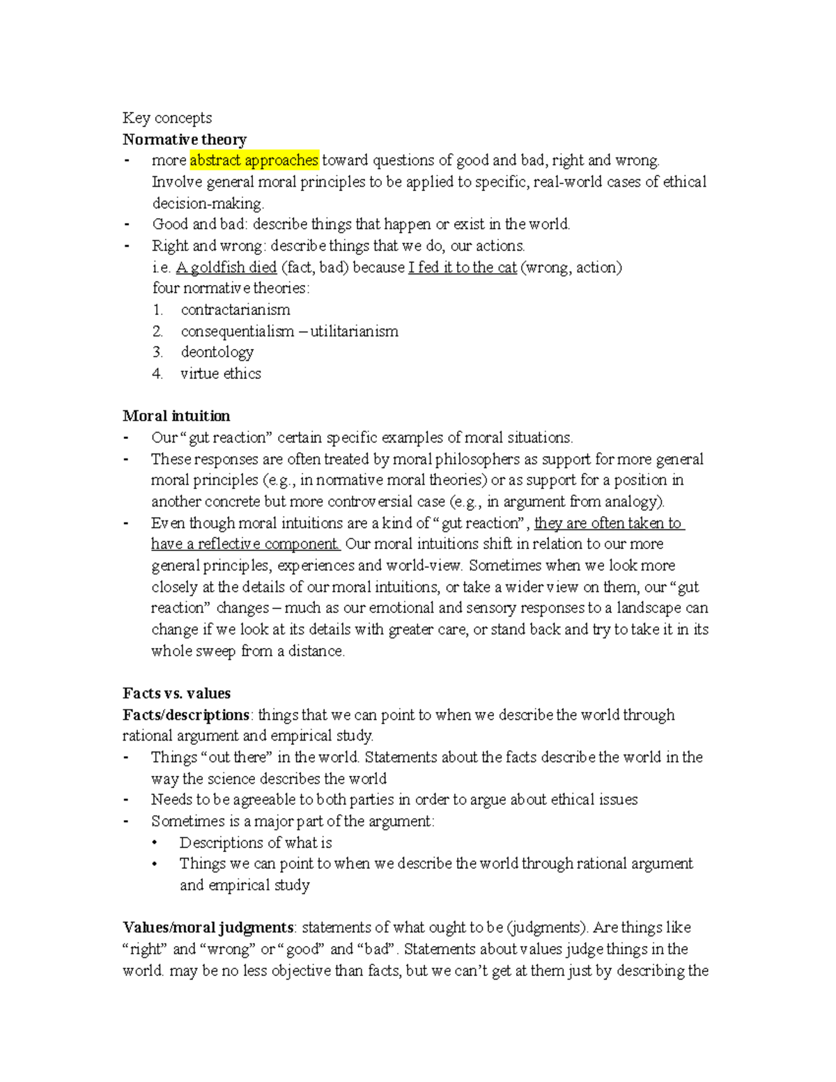 Key Concepts on Normative Theory and Moral Values - Notes - Studocu