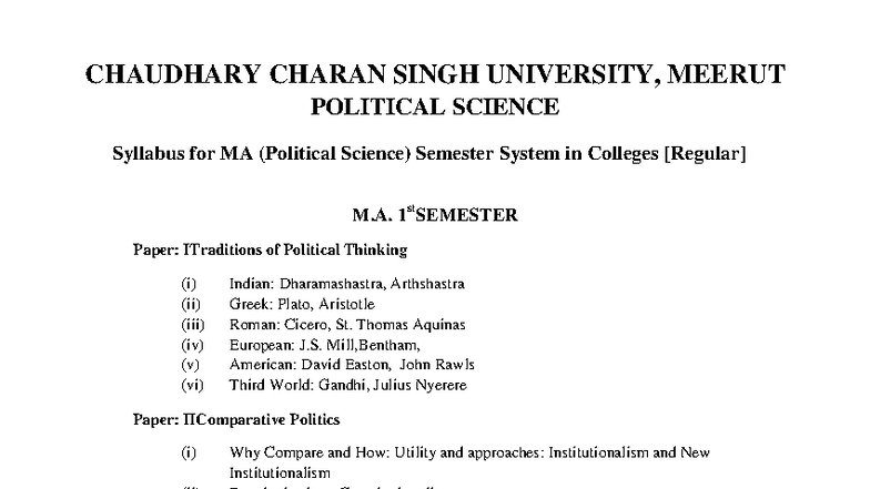 MA Political Science Syllabus Overview: 1st to 4th Semester - Studocu