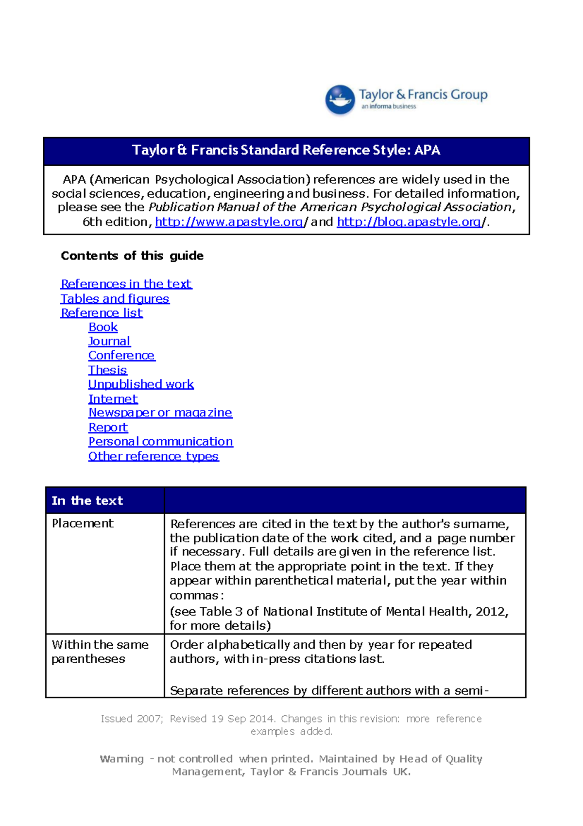 APA reference style - nice - Issued 2007; Revised 19 Sep 2014. Changes ...