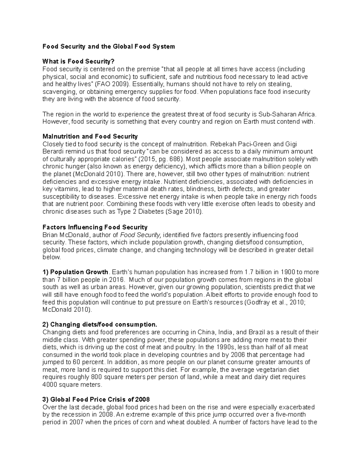 Student handout food security.v8 reading - Food Security and the Global ...