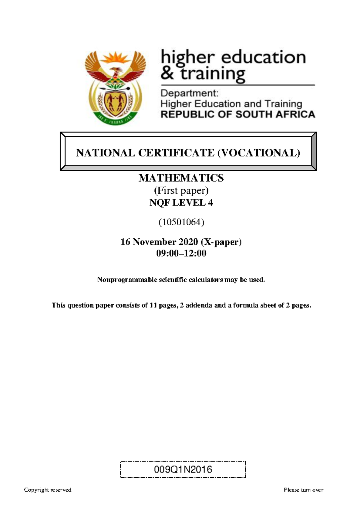 NCV4 Mathematics Paper 1 Exam November 2020 (10501064) - Studocu