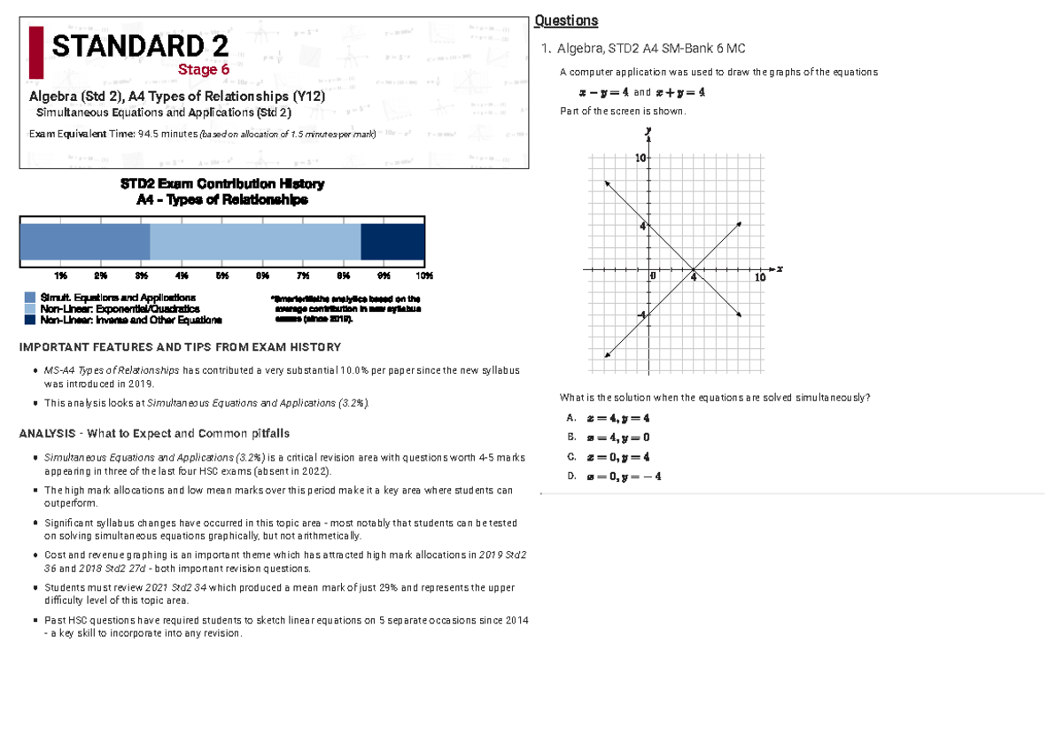 HSC Simultaneous Equations Analysis and Revision Guide - Studocu