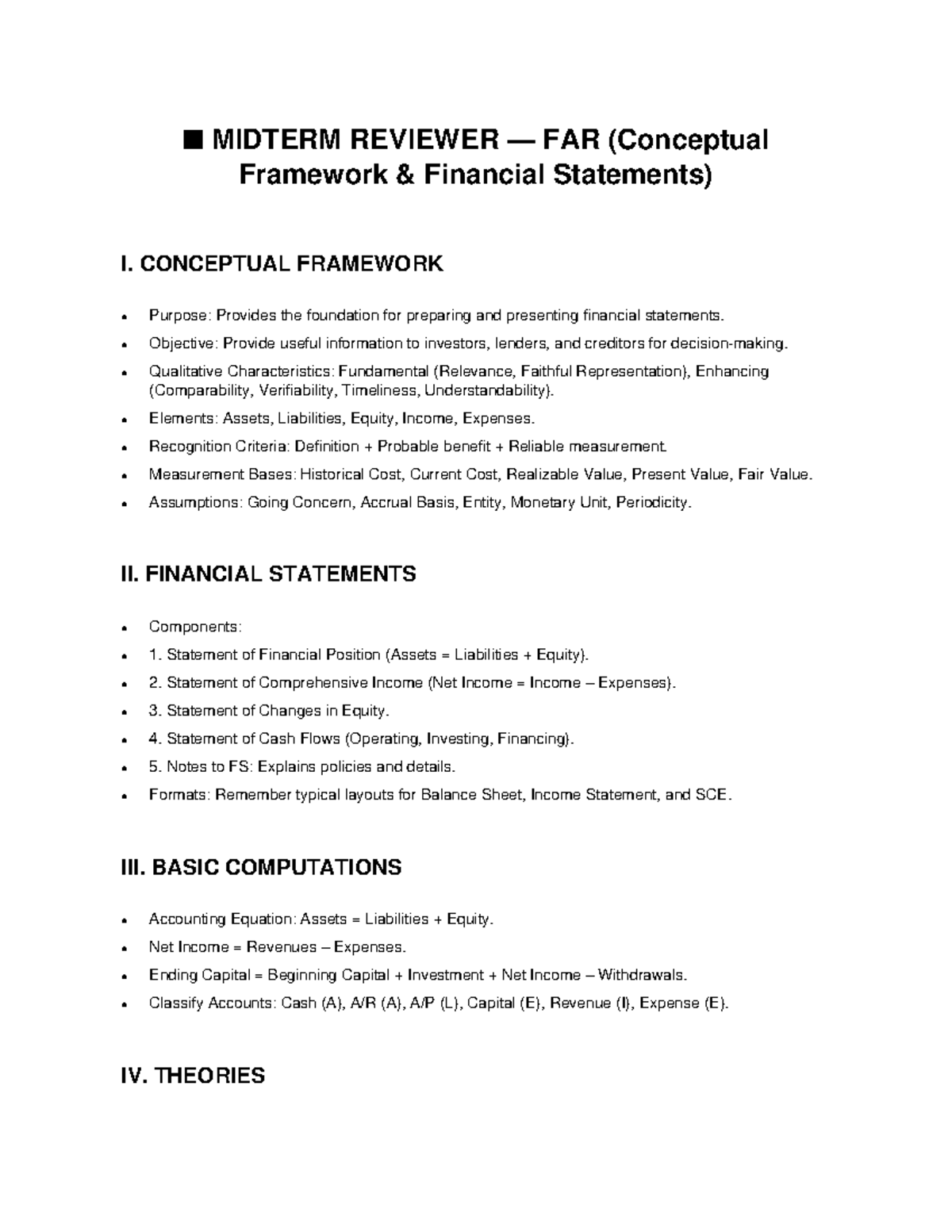 FAR Midterm Reviewer: Conceptual Framework & Financial Statements - Studocu