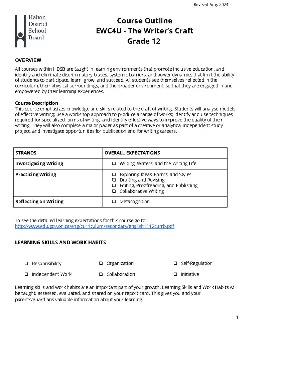 AODA EWC4U Course Outline: Inclusive Education & Writing Skills - Studocu