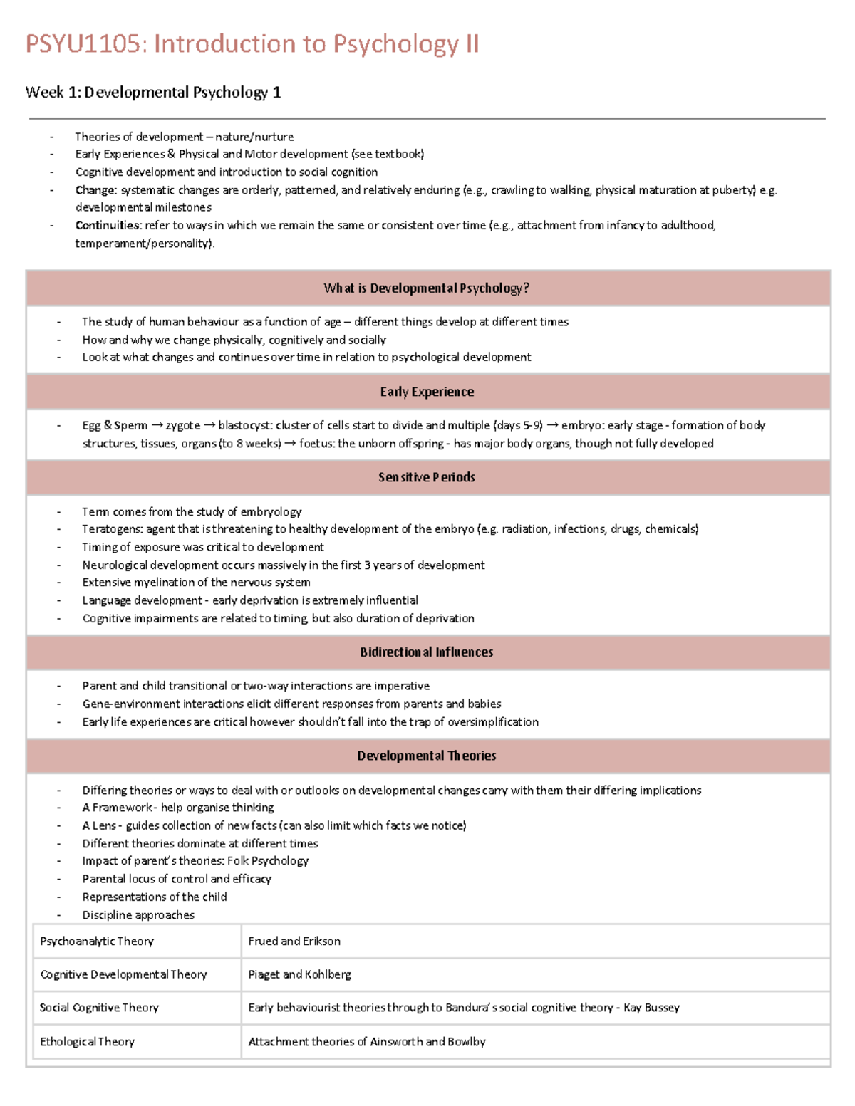 PSYU1105 - Comprehensive Lecture Notes on Developmental Psychology ...